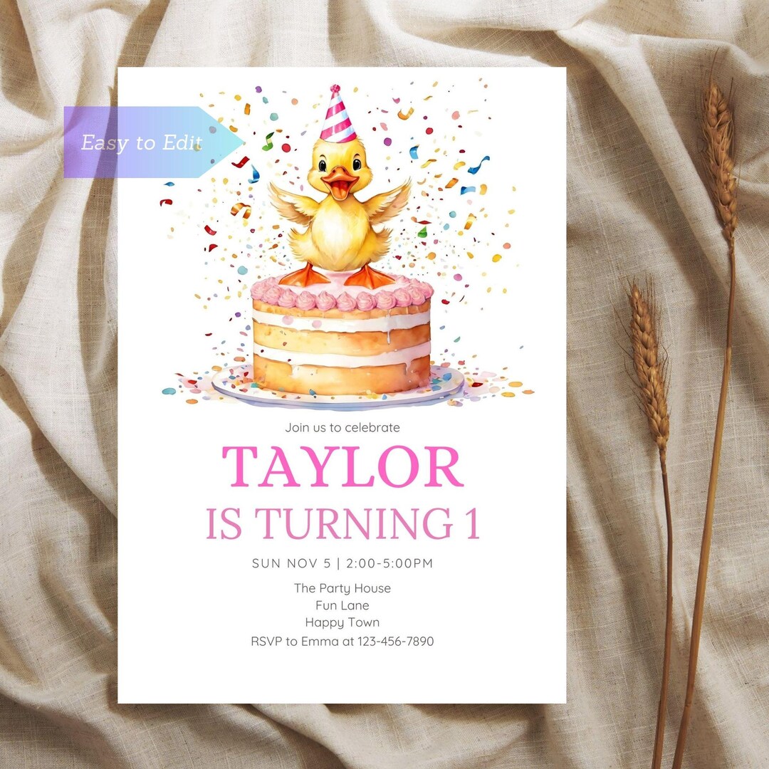 Cute Duckling Party Invite Birthday Invitation Duck Party Card Editable ...