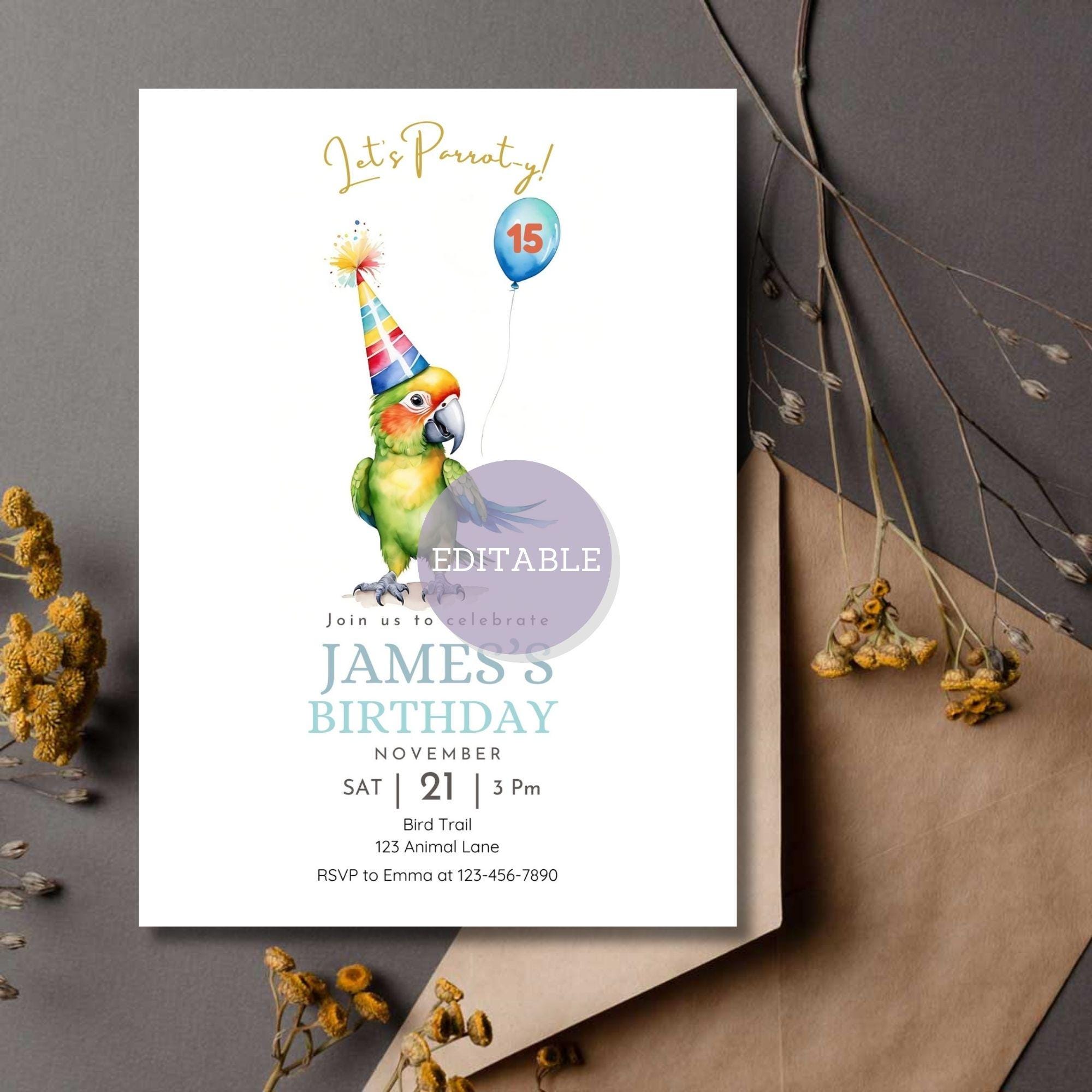 Parrot Birthday Invitation Template | Printable Invitation | Mobile ...