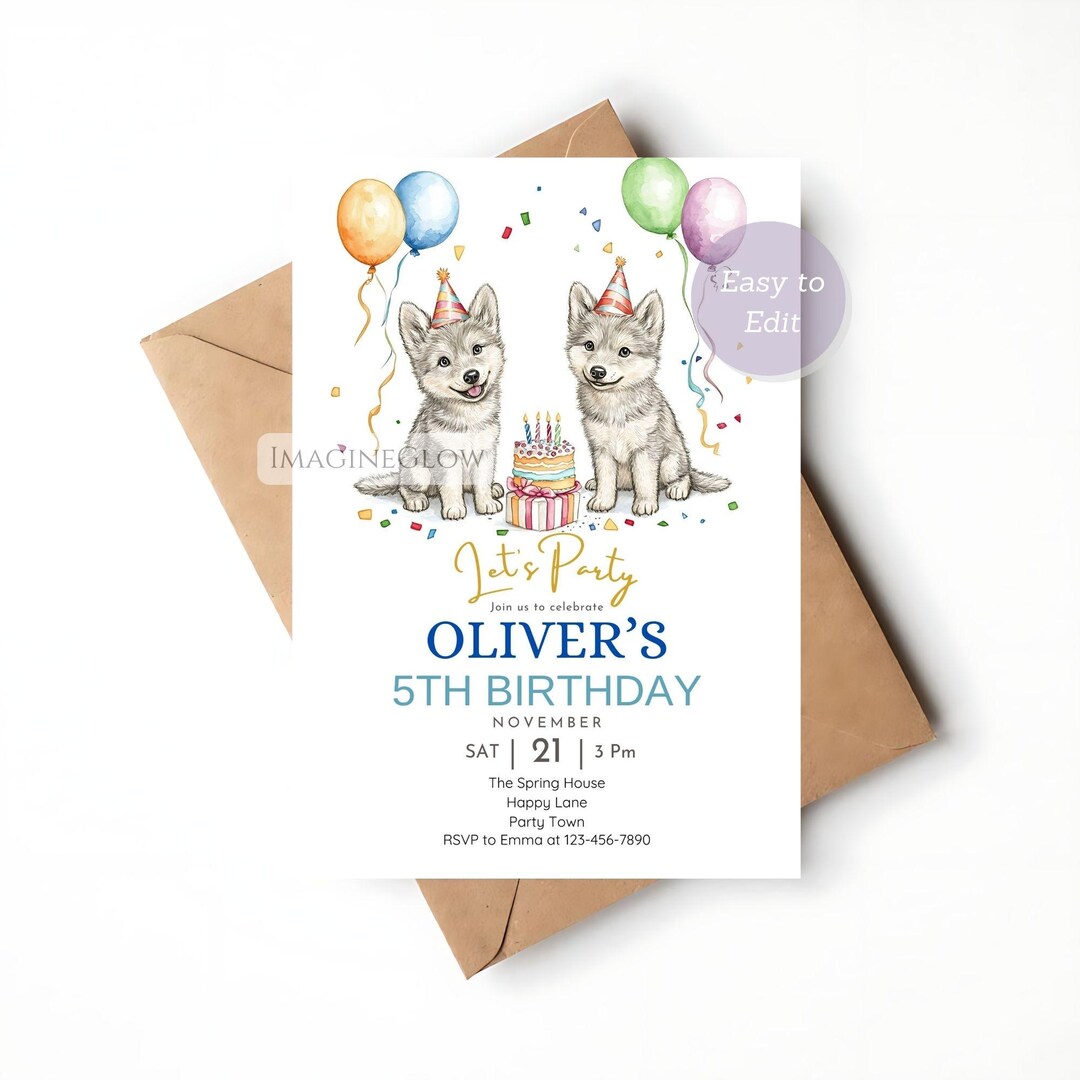 Wolf Birthday Invitation Baby Wolves Party Invite Wolf Cub Birthday ...