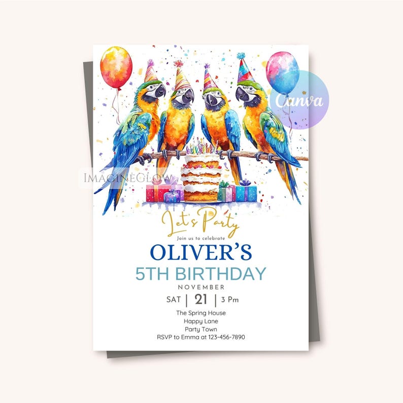 Parrot Birthday Invitation Parrot Party Invite Jungle Bird Party Invite ...