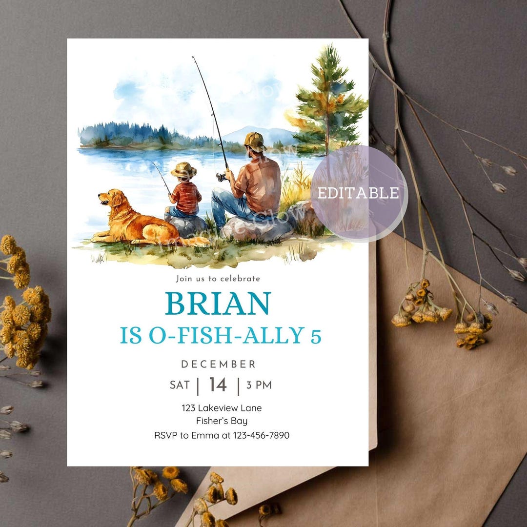 Fishing Party Invitation Template - Editable Outdoor Adventure Invite ...