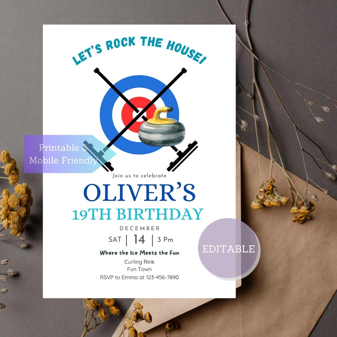 Curling Birthday Invitation Template - Curling Card - Editable Winter ...