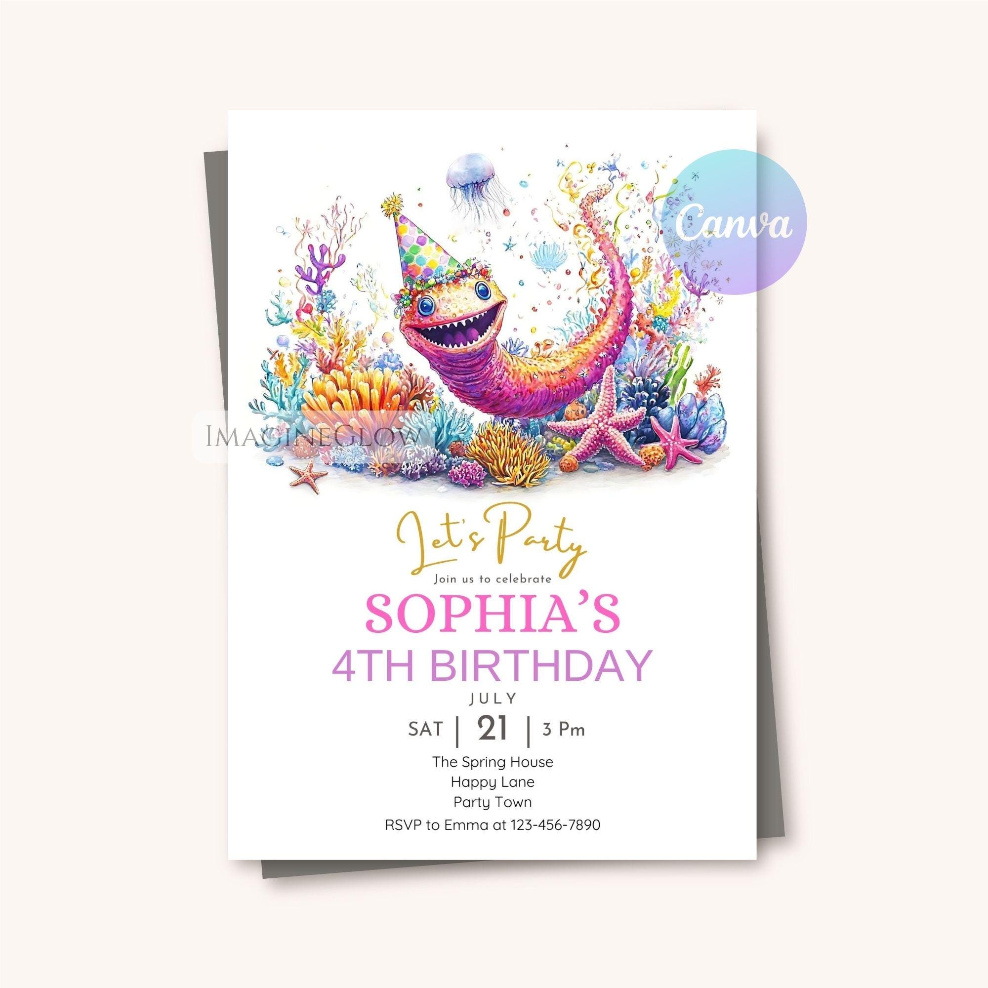 Eel Birthday Invitation: Under the Sea Kids Party (digital Download) - Etsy