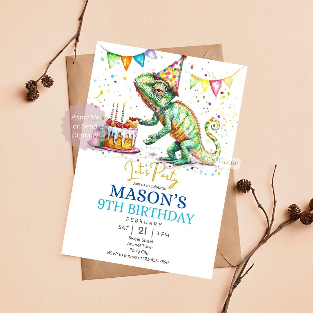 Chameleon Birthday Invitation: Reptile Party Invite (digital Download ...