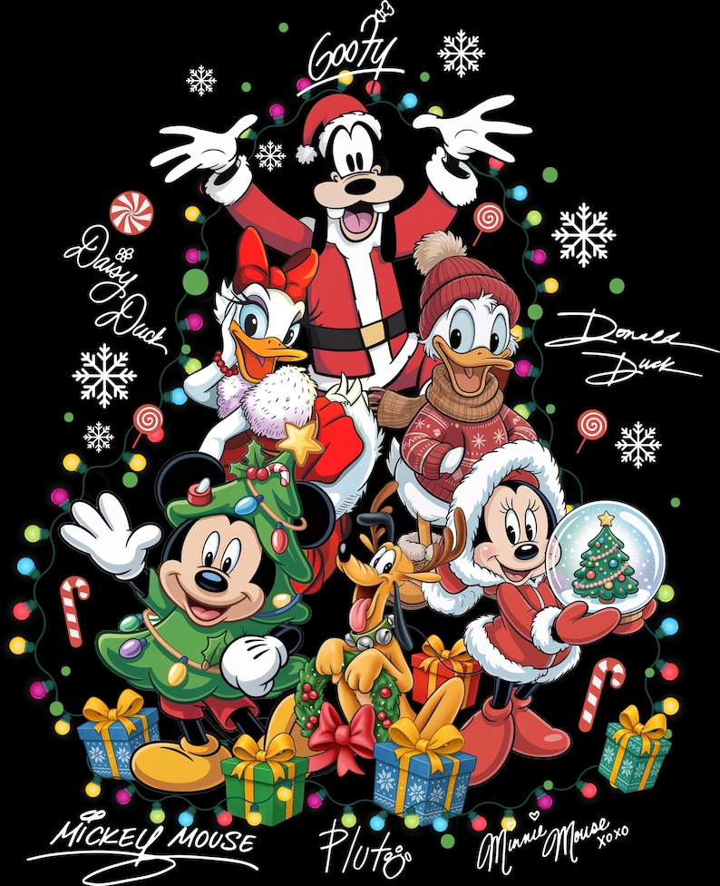 Mickey and Friends Christmas PNG, Retro, Family,trip,very,merry,santa ...