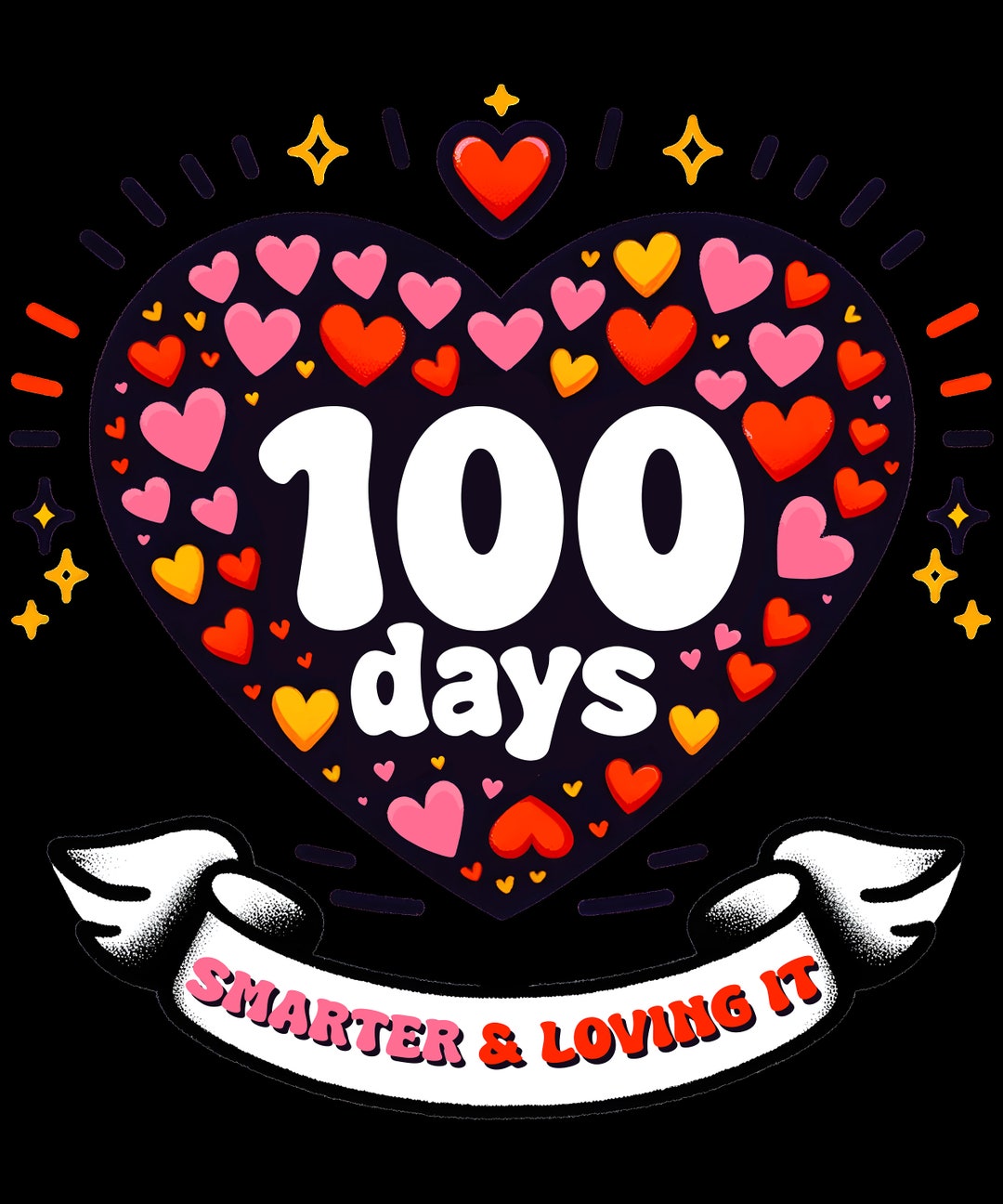 100 Days Smarter PNG , Retro Disco Hearts 100th Day of School Png File ...