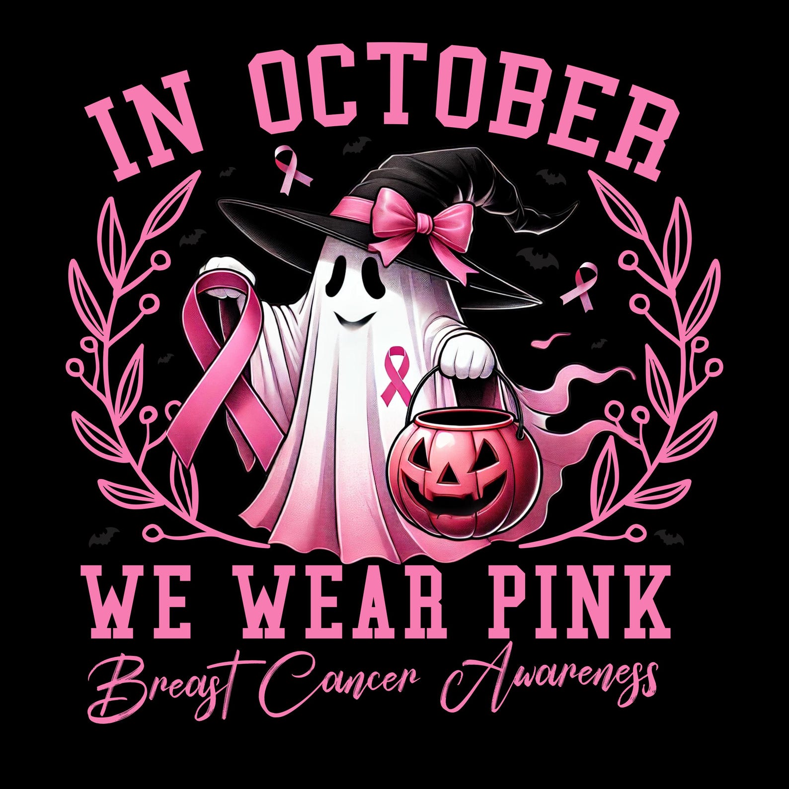 Breast Cancer Awareness Ghost PNG: Halloween Spooky Season (digital ...