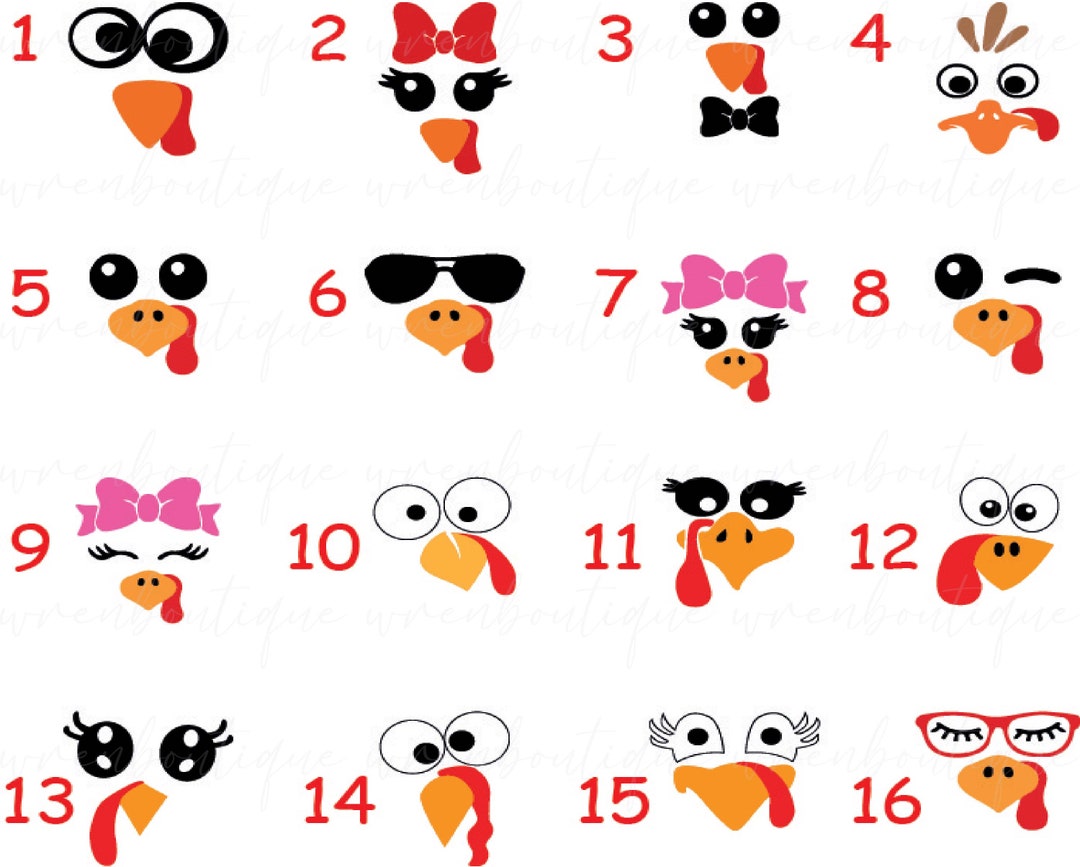 Turkey Face Svg-png, Turkey Face Bundle, Turkey Face Clipart, Turkey ...