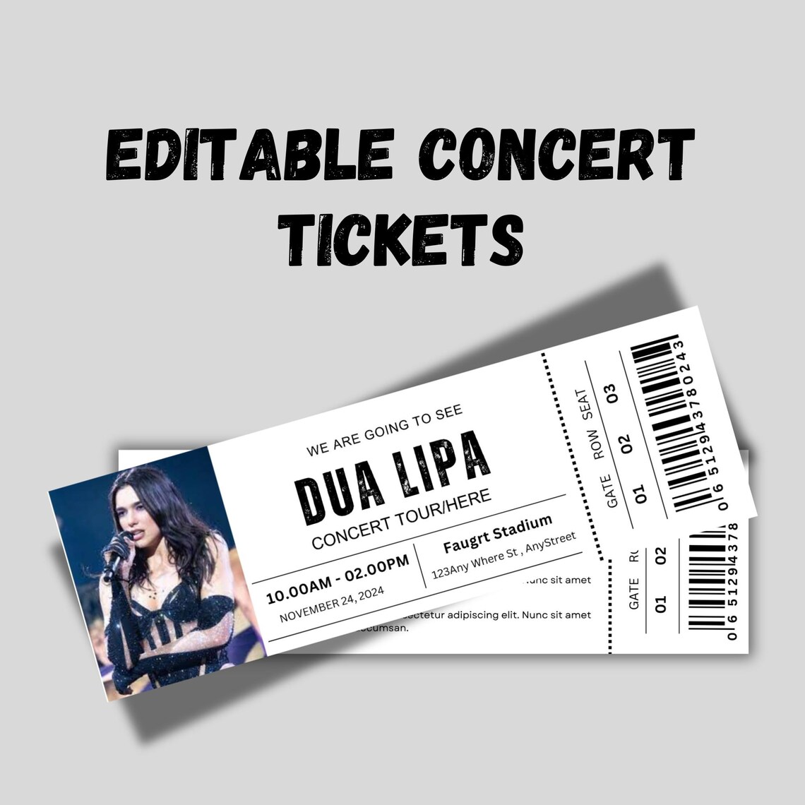 Editable Concert Ticket Template, Event Ticket, Custom Concert Ticket ...