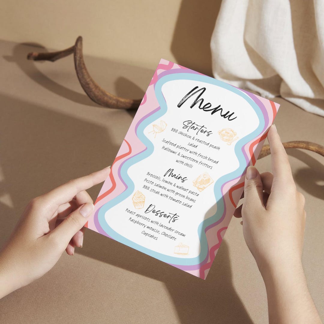 Colorful Squiggly Menu Template, Digital Wedding Menu Templates ...