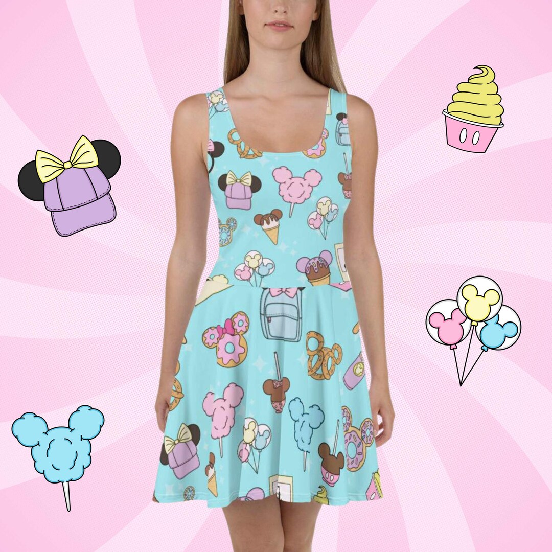 Disney Park Snacks Dress Womens Run Disney Foods Pastel Adult Sundress ...