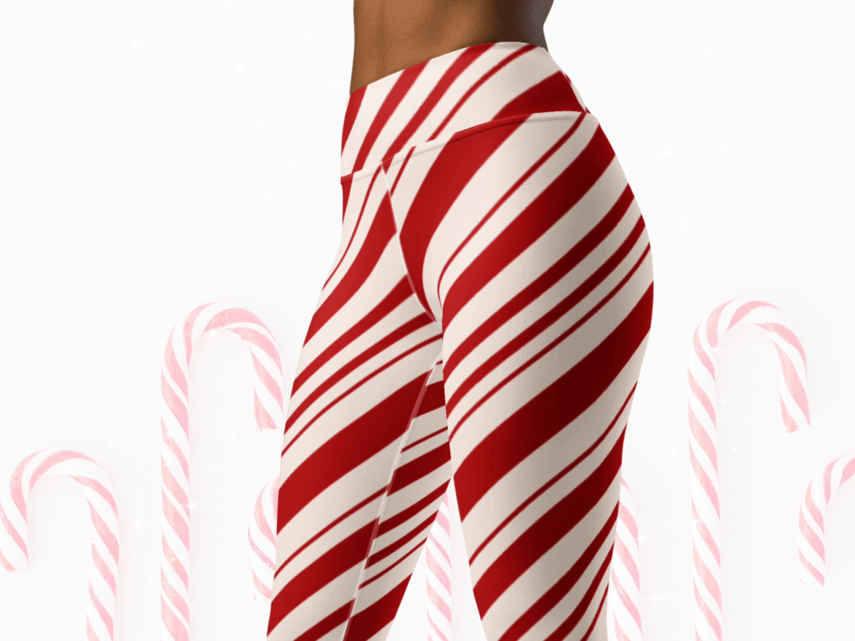 Womens Candy Cane Leggings Stripped Christmas Yoga Leggings Disney
