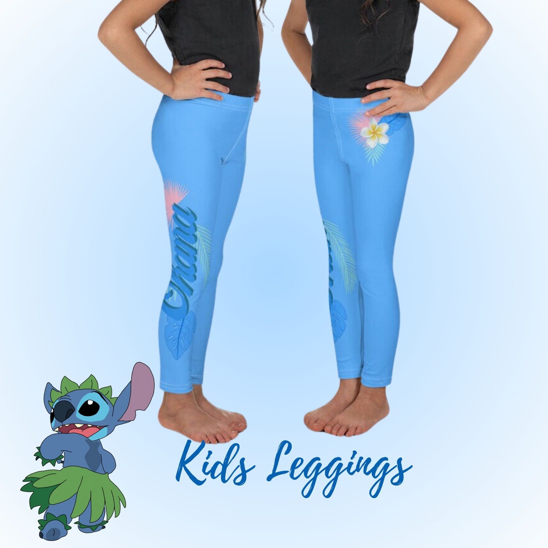 Kids Girls Disney Stitch Inspired Leggings Ohana Hawiian Pants Aulani ...