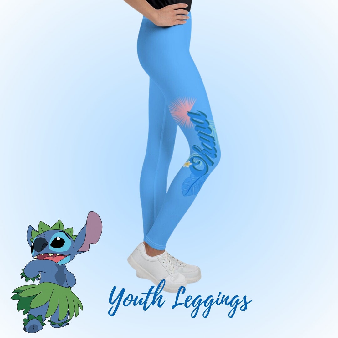 Youth Disney Stitch Inspired Yoga Leggings Ohana Hawiian Pants Aulani ...