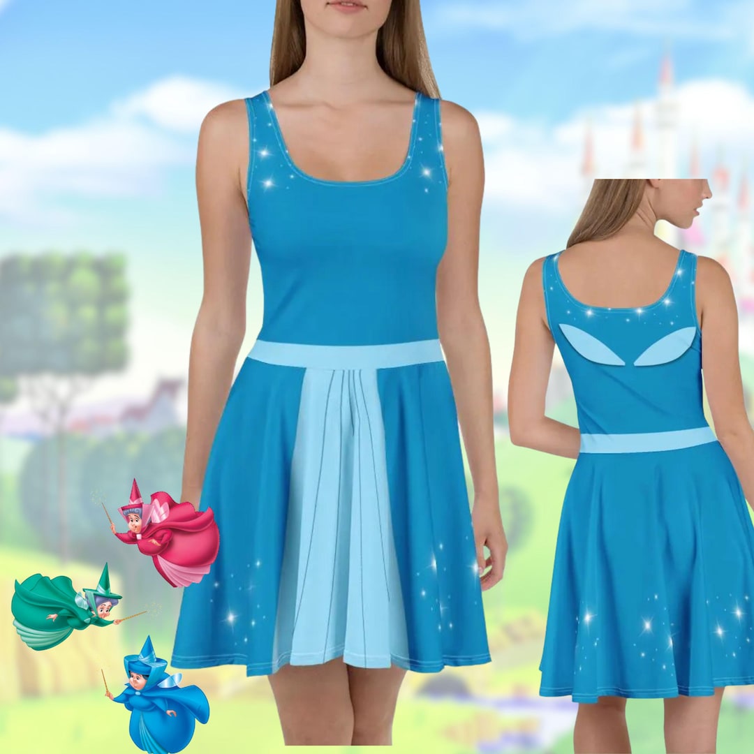 Sleeping Beauty Fairies Dress Womens Disney Costume Blue Fairy Flora ...