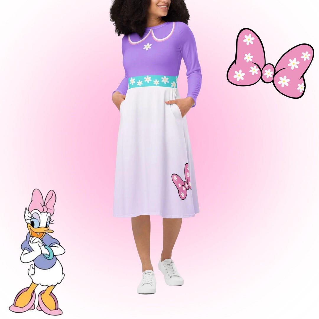 Daisy Duck Womens Dress Disney Bounding Cosplay Long Sleeve Midi Dress ...