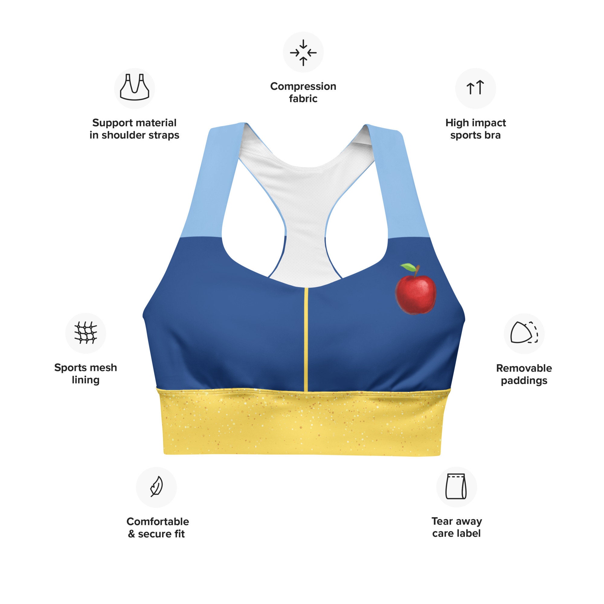 Womens Disney Snow White Sports Bra Workout Top Princess Run Outfit ...