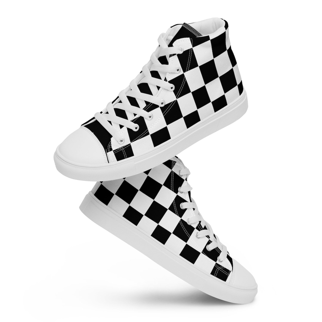 Women’s High Top Canvas Shoes Checkered Black and White Shoes - Etsy