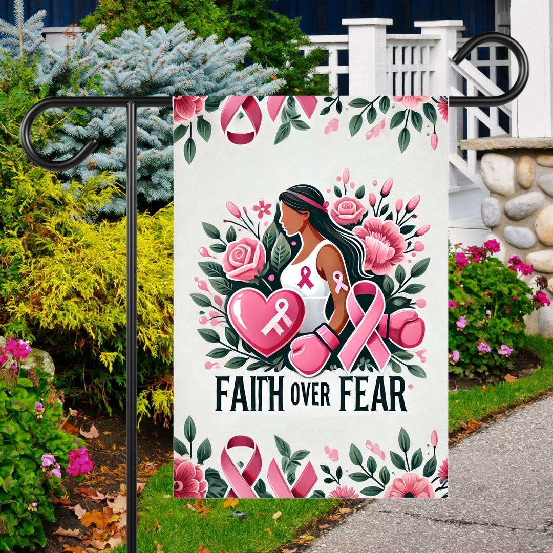 Faith Over Fear Pink Cancer Flags, Breast Cancer Awareness Ribbon ...