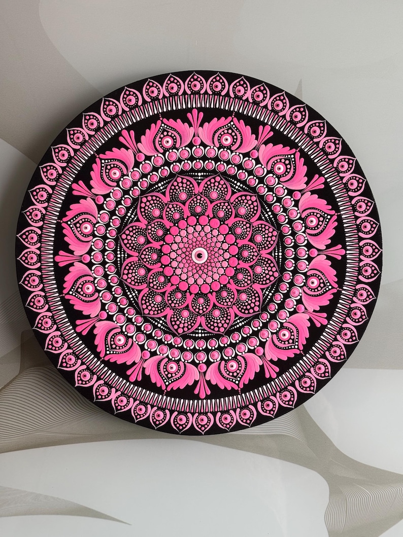 Pink Evil Eye Dot Mandala,hand Painted,12 Inch,acrylic Painting, Home ...