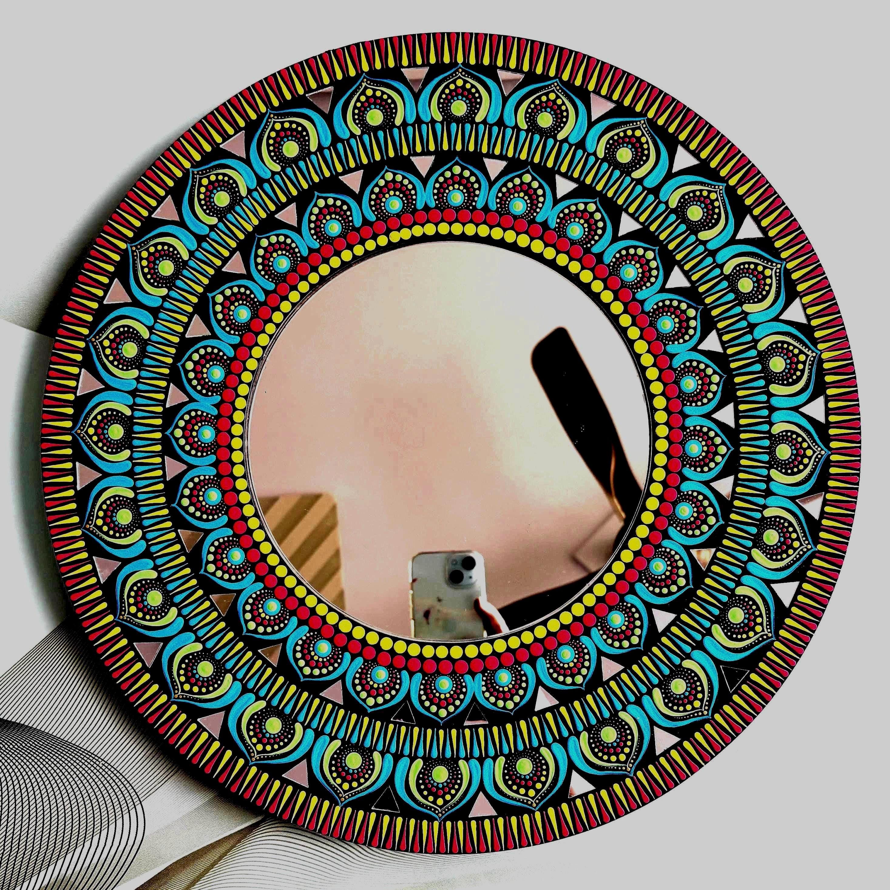 Hand Painted Mandala Mirror, Colorful Meditative Wall Art, 16 Inch - Etsy