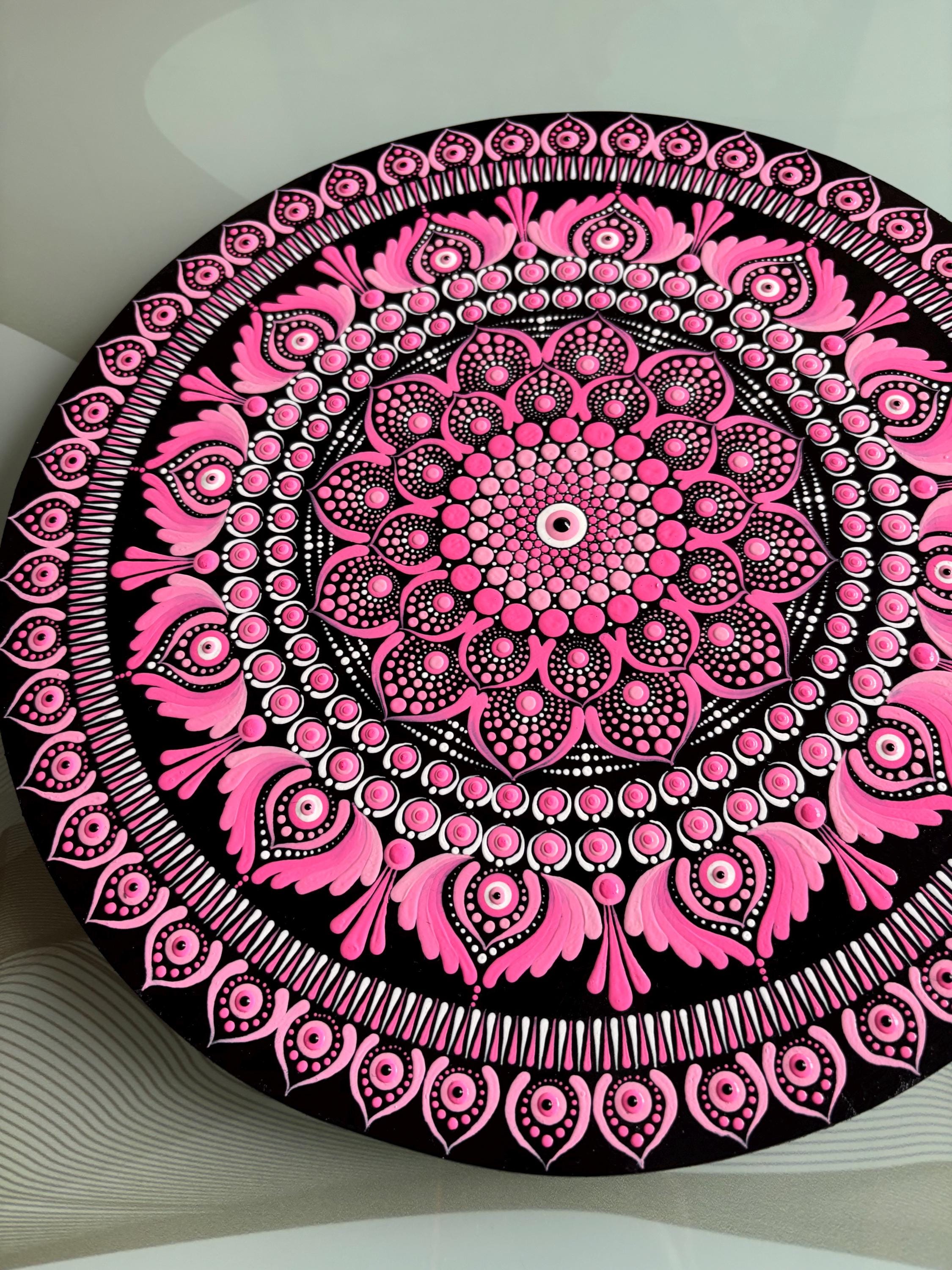 Pink Evil Eye Dot Mandala,hand Painted,12 Inch,acrylic Painting, Home ...