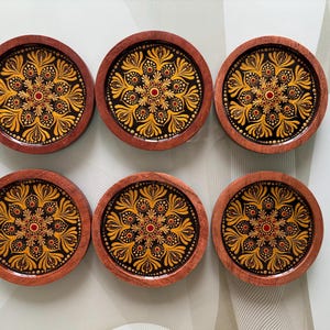 Dot Mandala Coasters,set of 6, Resin Coated Coasters,wooden Coasters ...