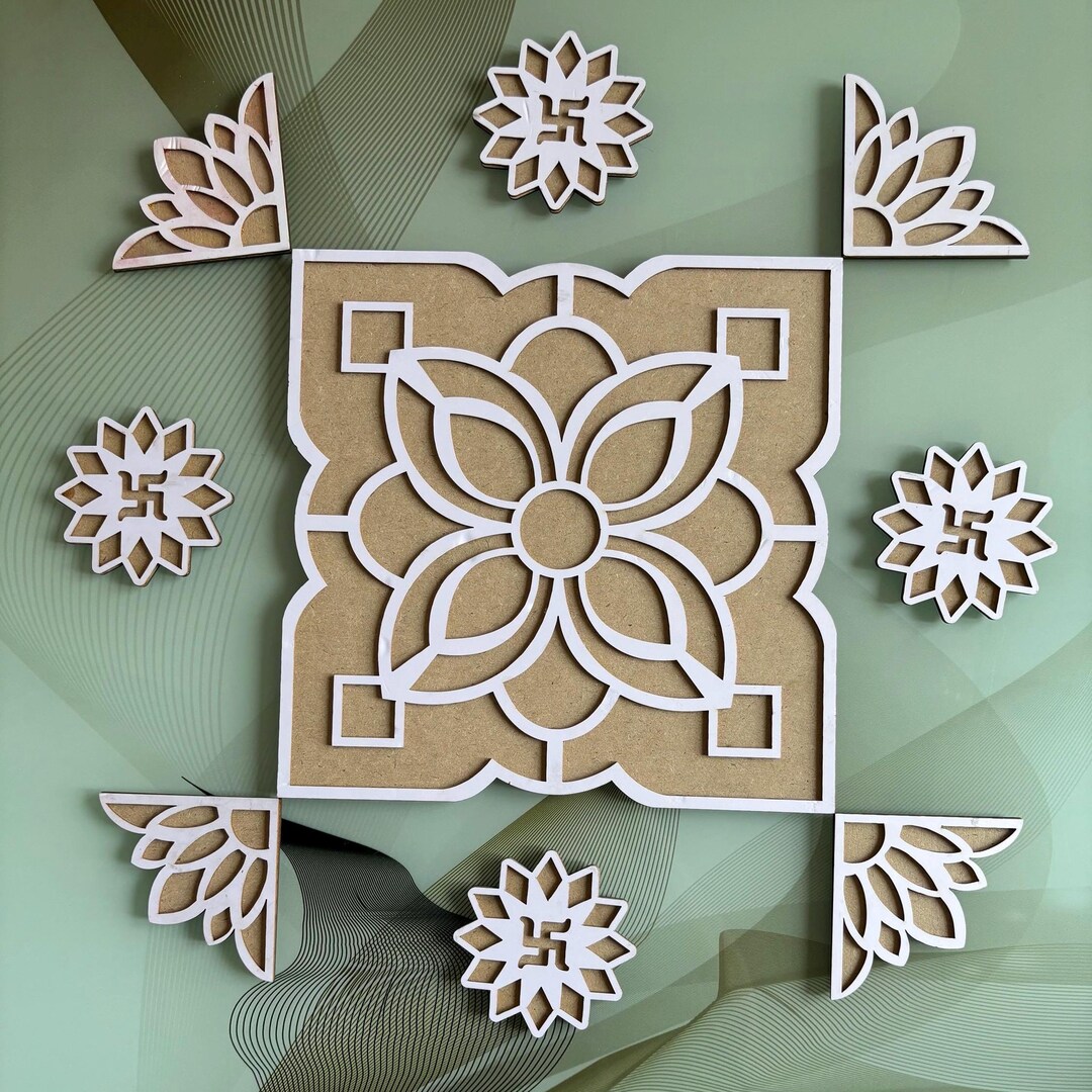 Rangoli Stencils,mdf Rangoli Mat,reusable Rangoli,set of 10 Pieces ...