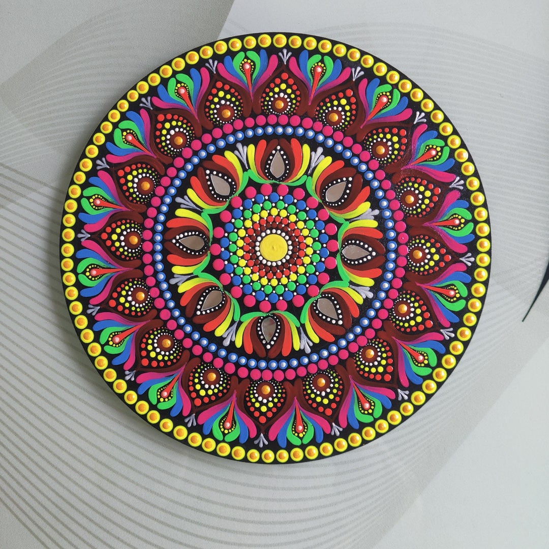 Dot Mandala Art,hand-painted,8 Inch,multicolored Acrylic Colour,home ...