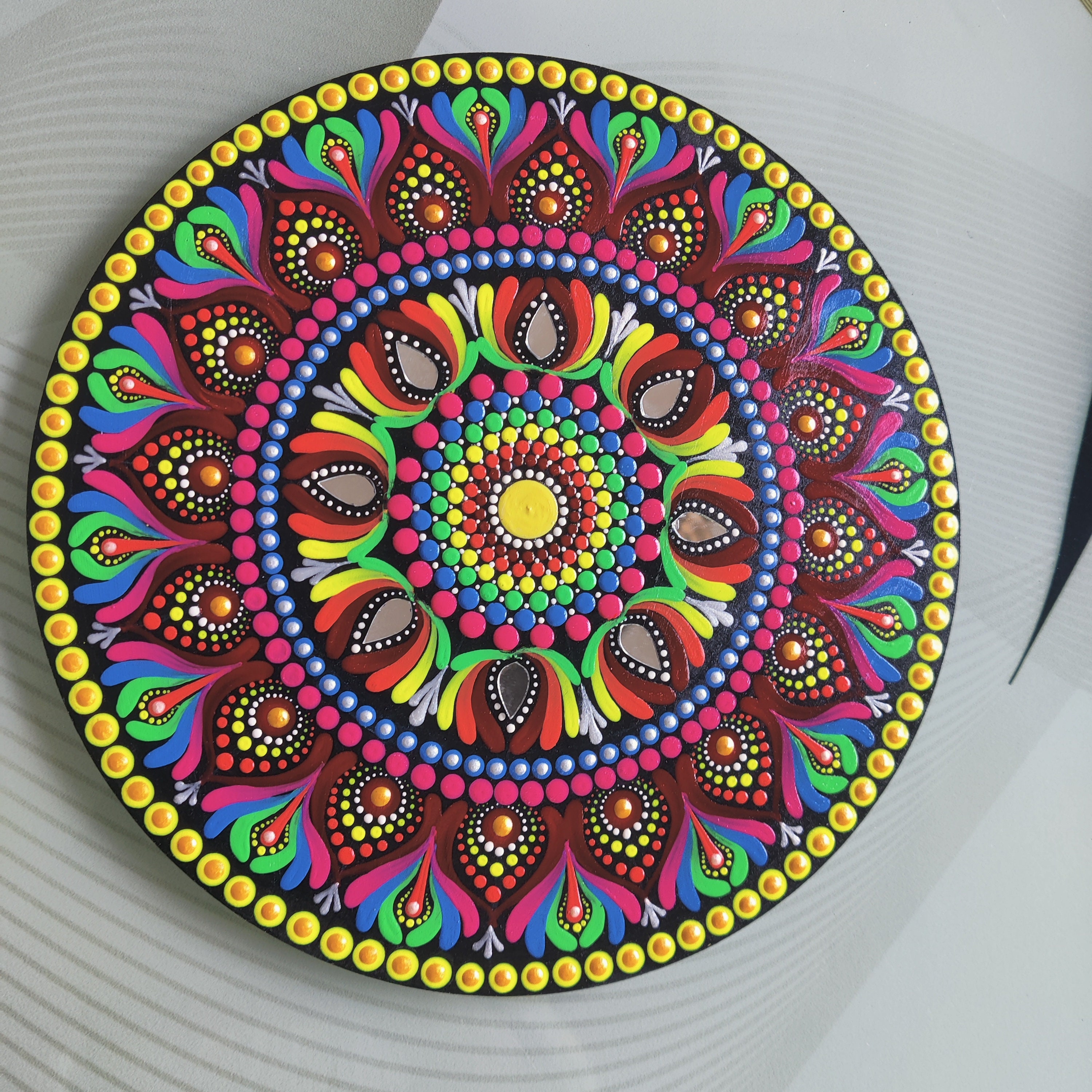 Dot Mandala Art,hand-painted,8 Inch,multicolored Acrylic Colour,home ...