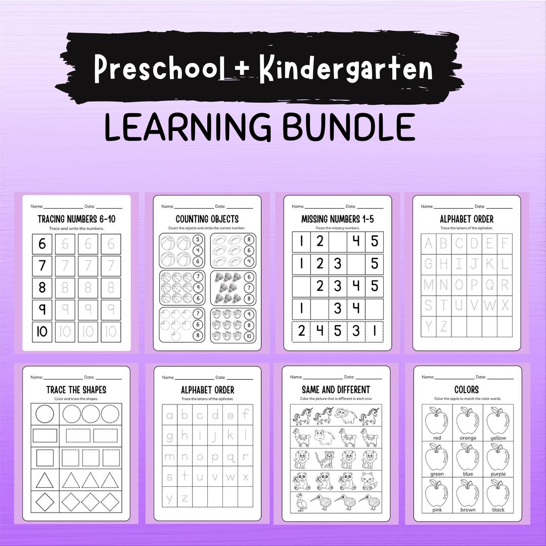 Preschool & Pre-k Learning Worksheets Bundle | Alphabet, Numbers ...