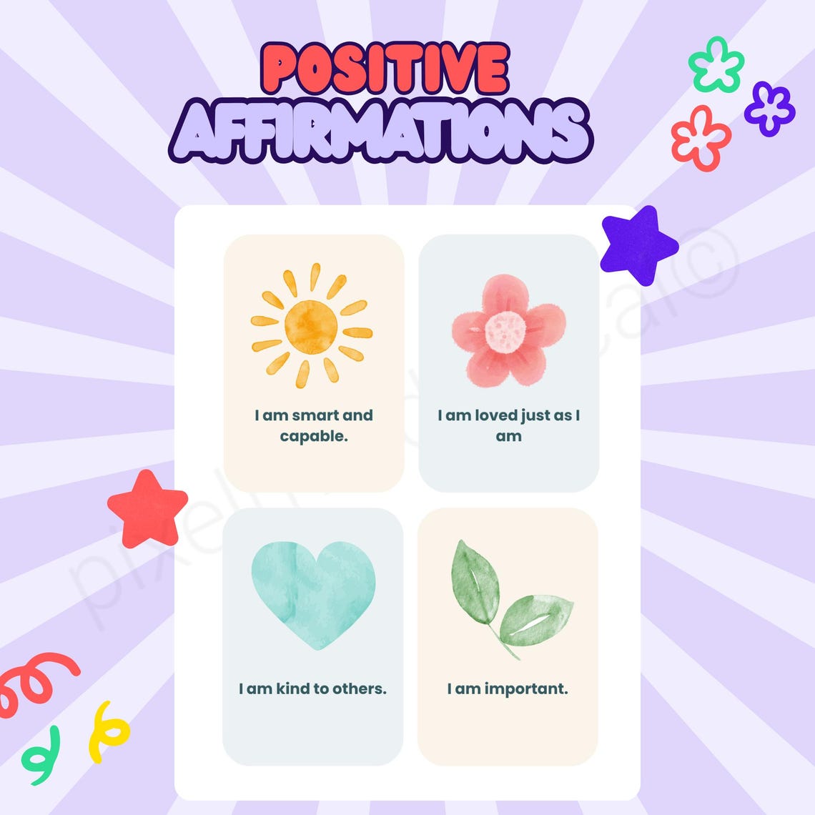 Positive Affirmation Cards for Kids: Self-esteem Flash Cards (digital ...
