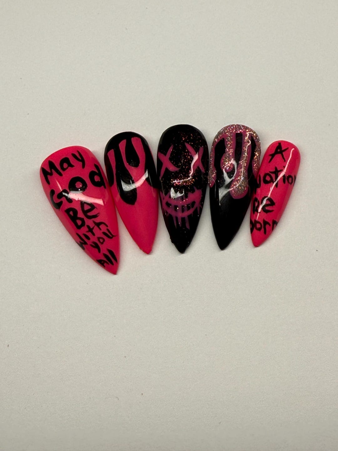 Purge Season Press on Nails: Hot Pink & Black Gel X, Halloween Glam - Etsy