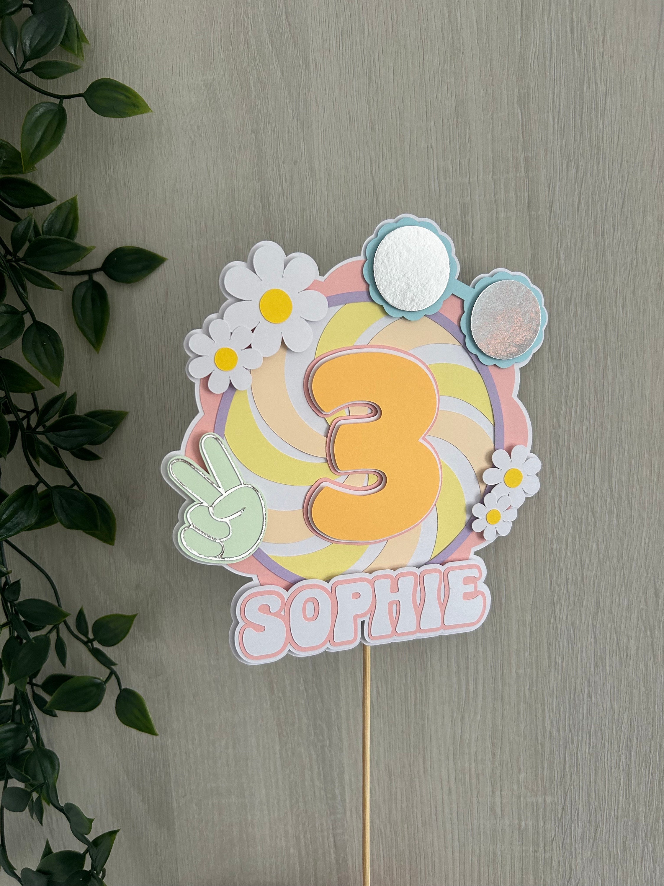 Personalised Groovy Cake Topper Girls Retro Hippie Boho Party Theme ...