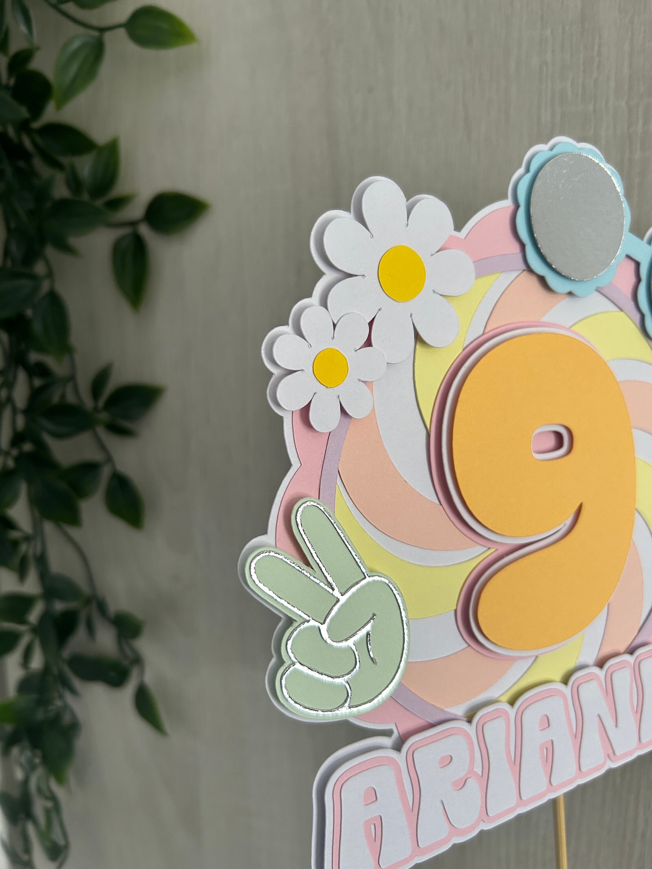 Personalised Groovy Cake Topper Girls Retro Hippie Boho Party Theme ...