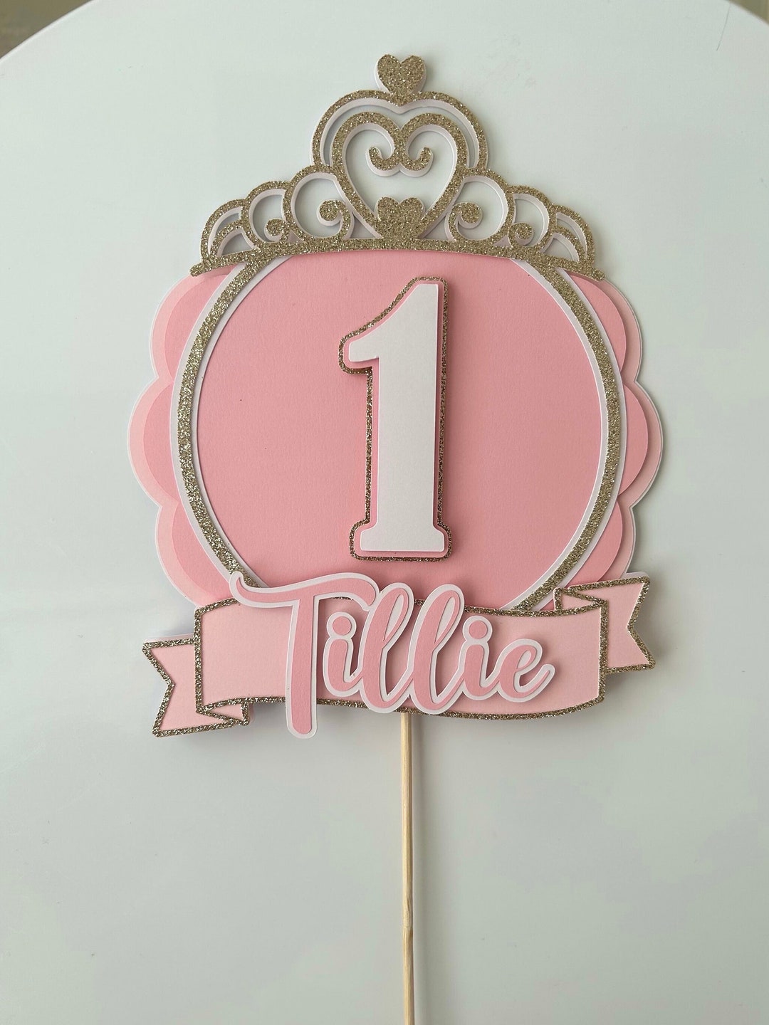 Pink Princess Cake Topper Tiara Crown Theme Party 1st Birthday Cake ...