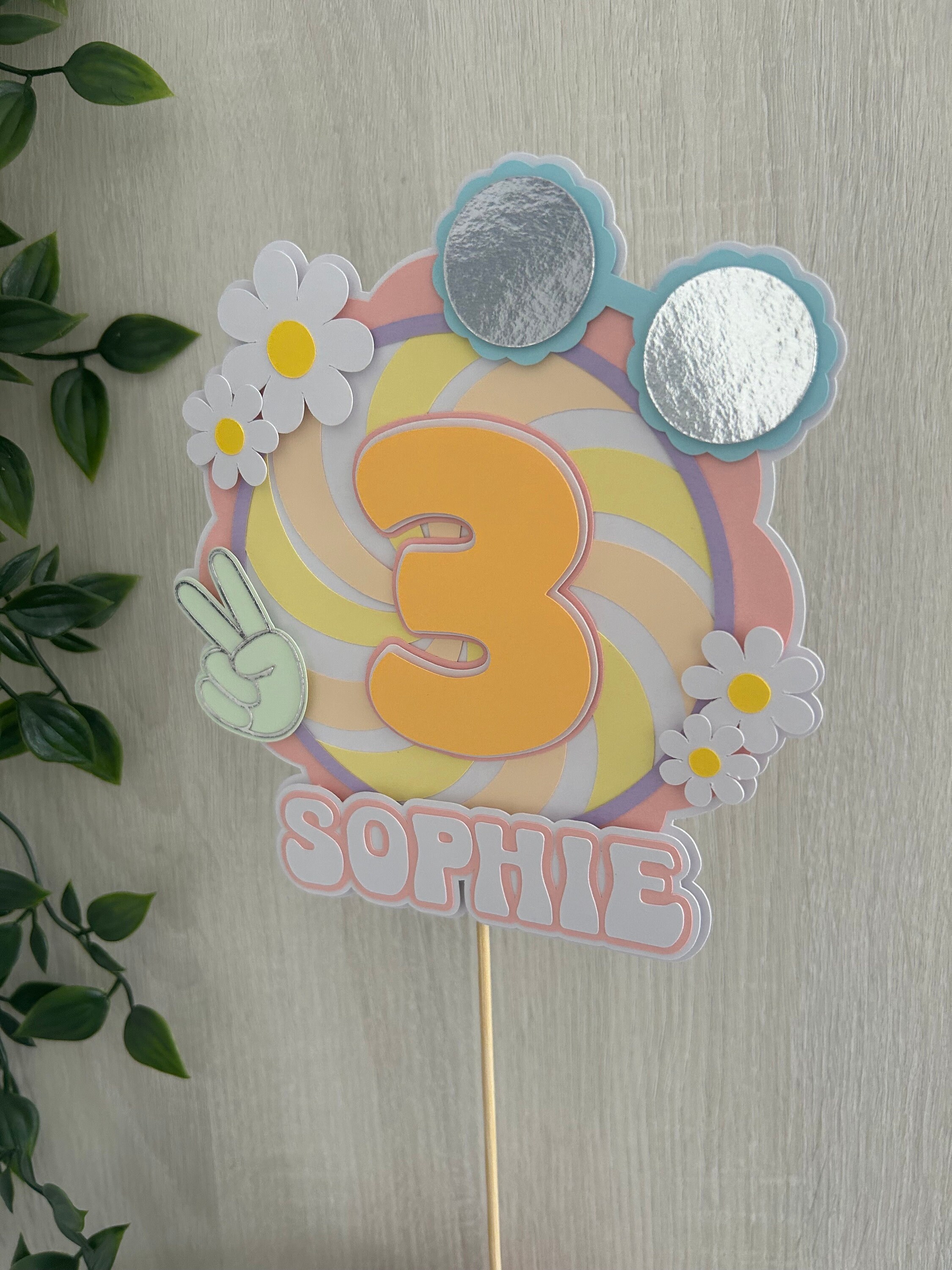 Personalised Groovy Cake Topper Girls Retro Hippie Boho Party Theme ...