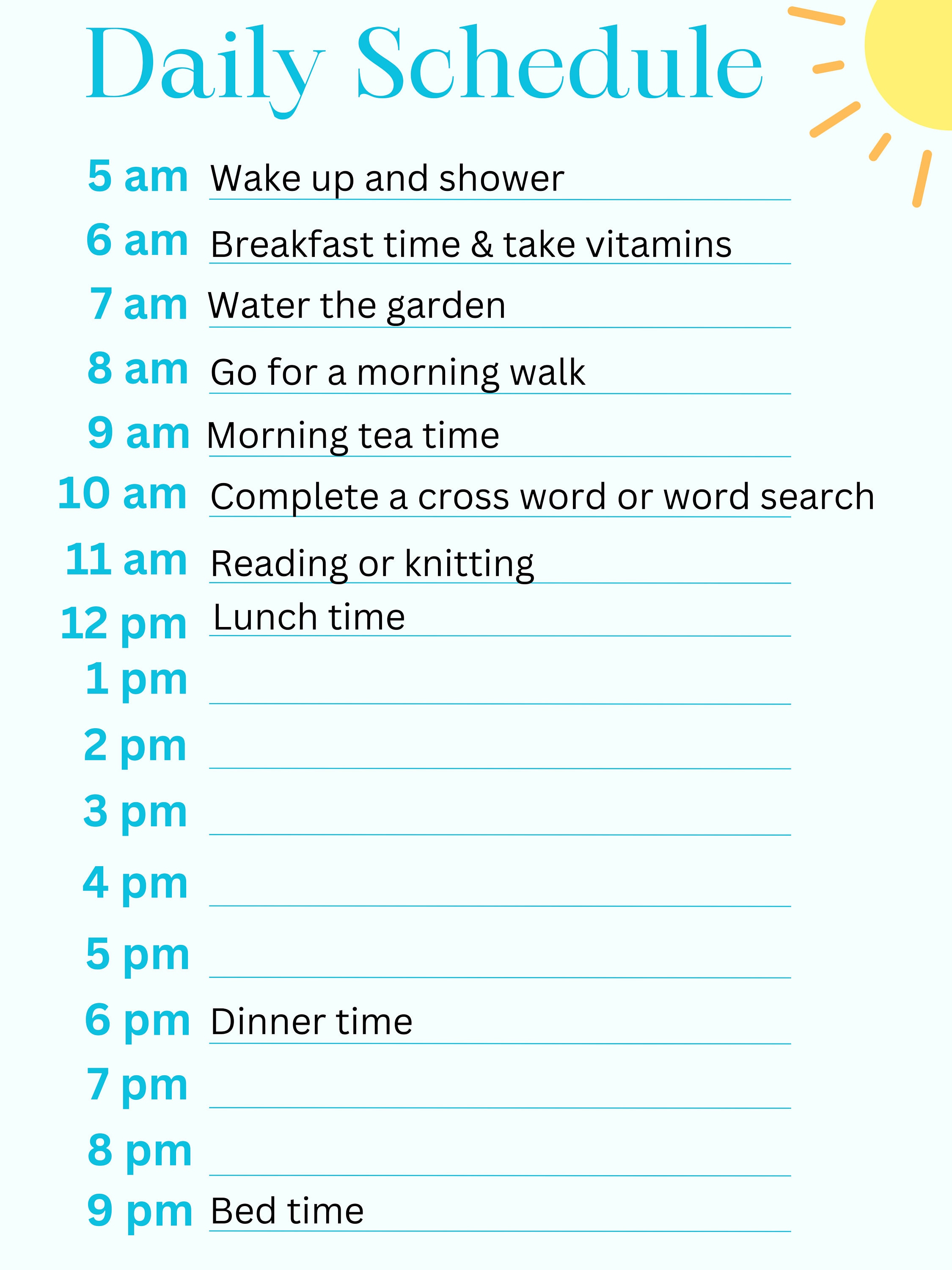 DAILY SCHEDULE, Daily Planner, Digital Download, Aged Care Daily ...