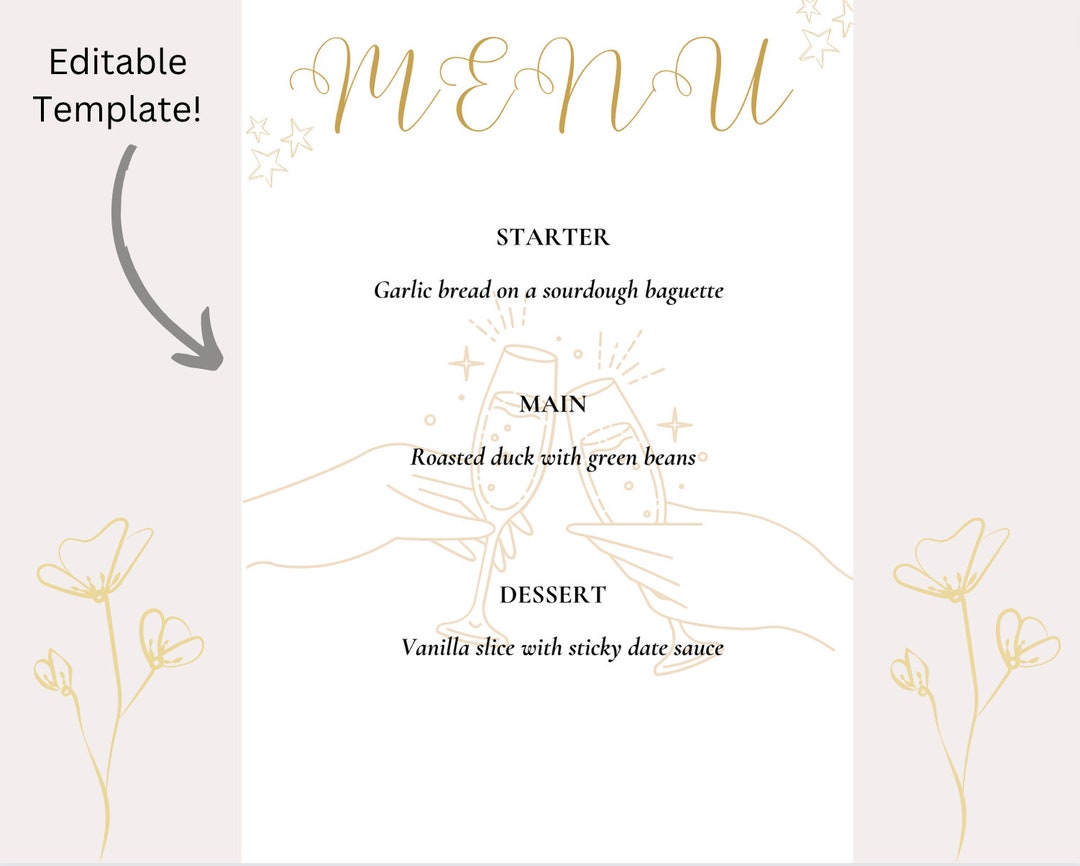 PARTY MENU, Wedding Menu, Menu Template, Dinner Party Menu, Digital ...
