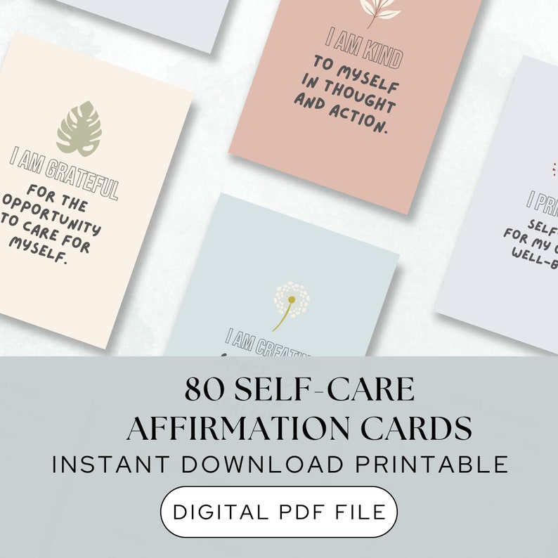 80 Self-care Affirmation Cards Printable Deck for Calming Corner ...