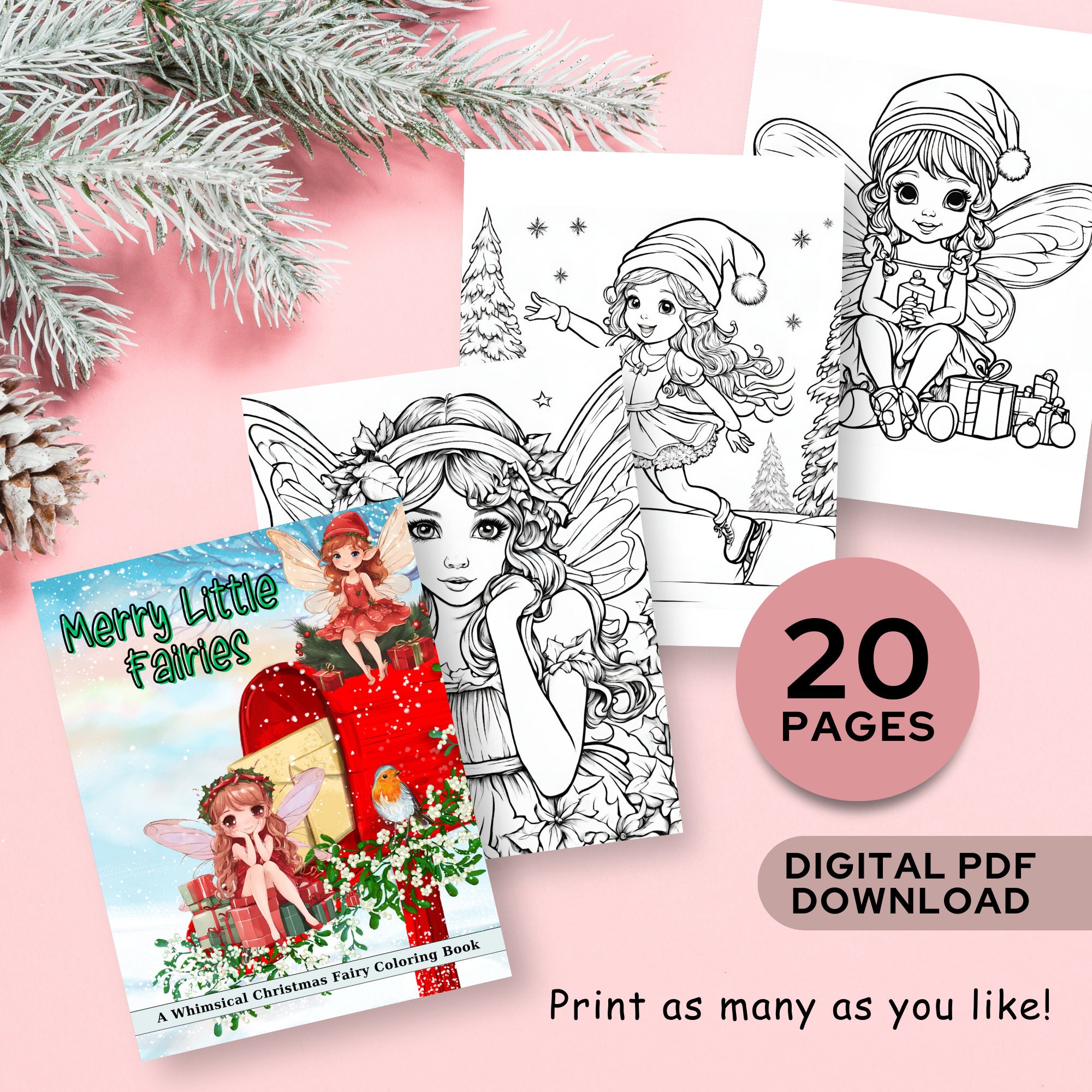 20 Printable Christmas Fairies Coloring Pages Activities for - Etsy