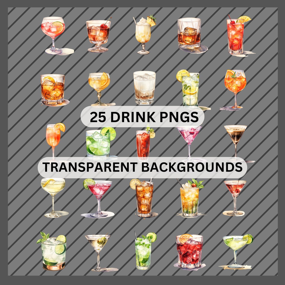 Watercolor Cocktail Clipart Pack - 25 Alcohol Pngs for Signature Drinks ...