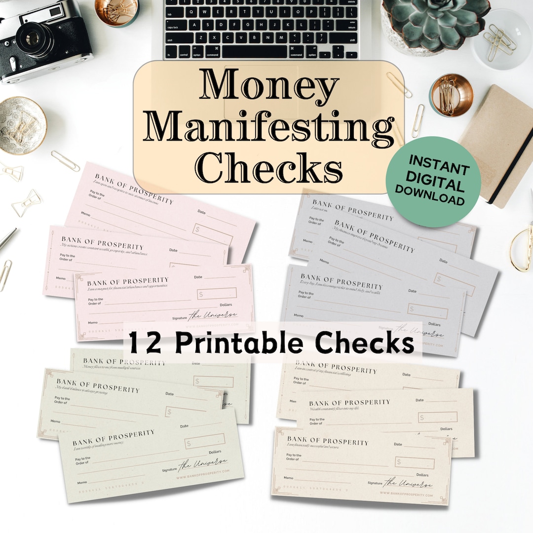 Printable Money Manifesting Checks | 12 Blank Checks | Manifest ...