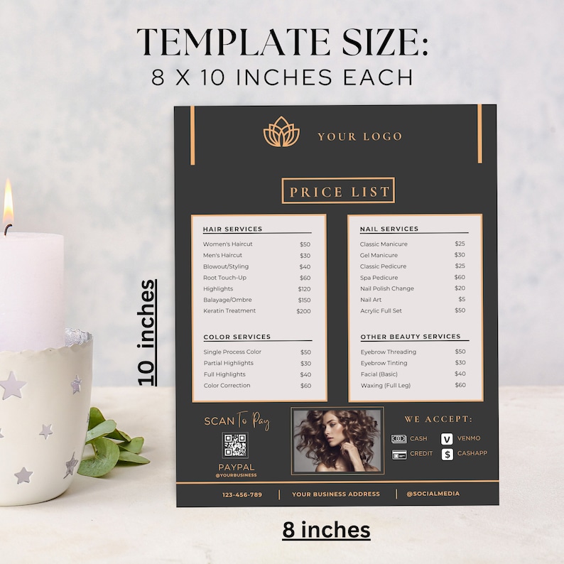 Customizable Small Business Salon Price List and Scan to Pay Bundle – 3 ...
