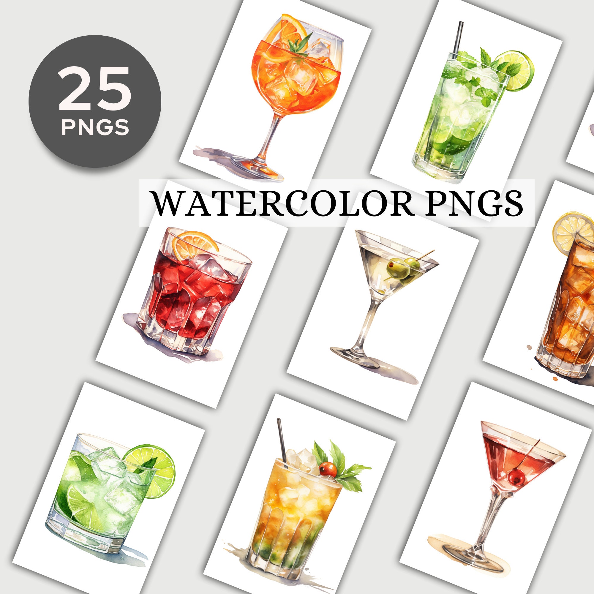 Watercolor Cocktail Clipart Pack 25 Alcohol Pngs for Signature Drinks ...