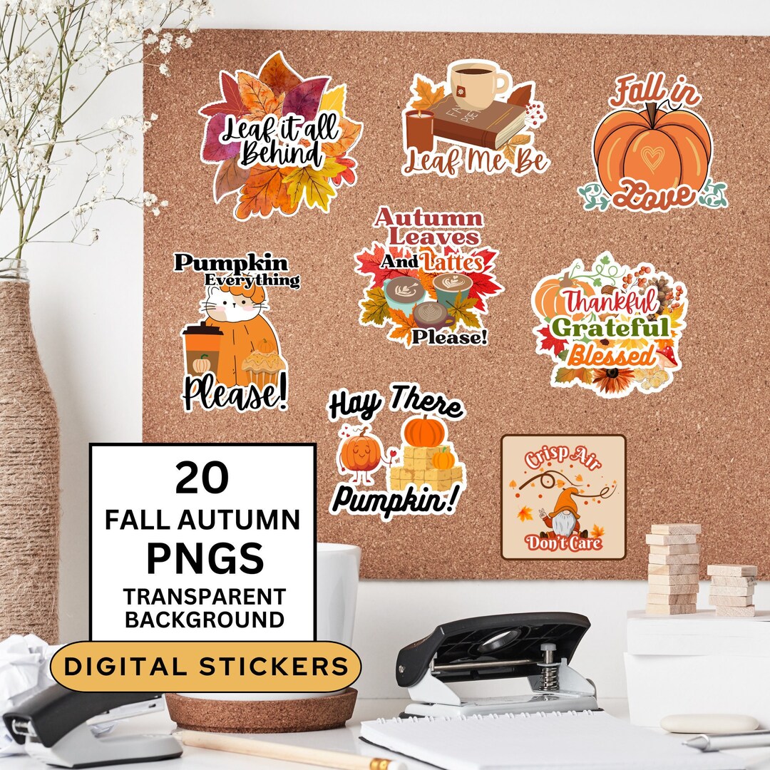 20 Cute Fall PNG Digital Sticker Bundle | Autumn PNG | Fall Designs ...