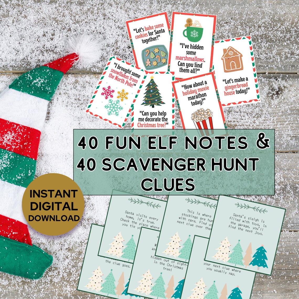 Printable Christmas Scavenger Hunt Game and Christmas Elf Notes Bundle ...