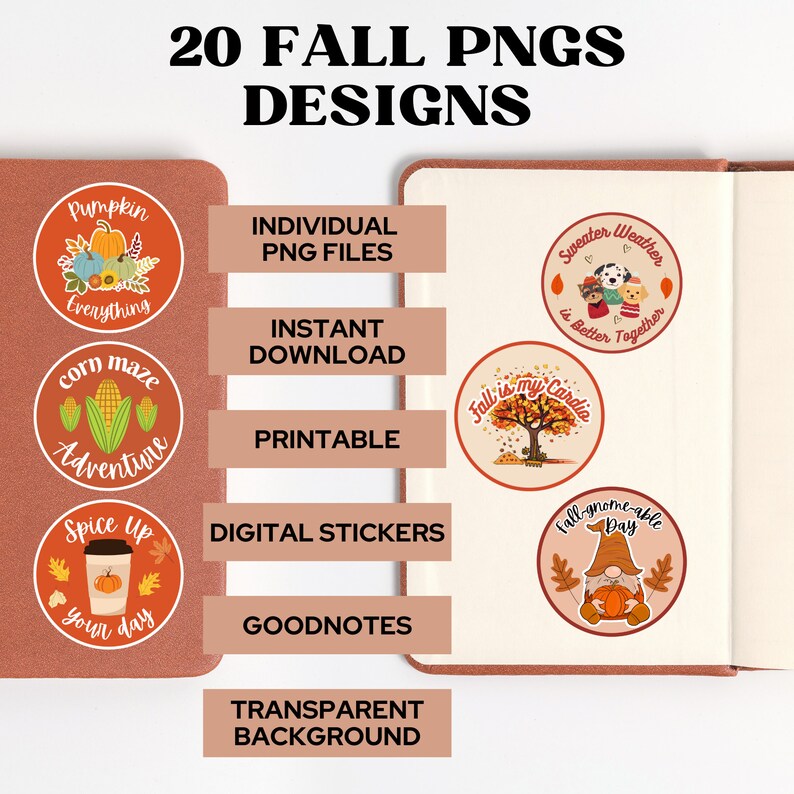20 Cute Fall PNG Digital Sticker Bundle Autumn PNG PNG - Etsy