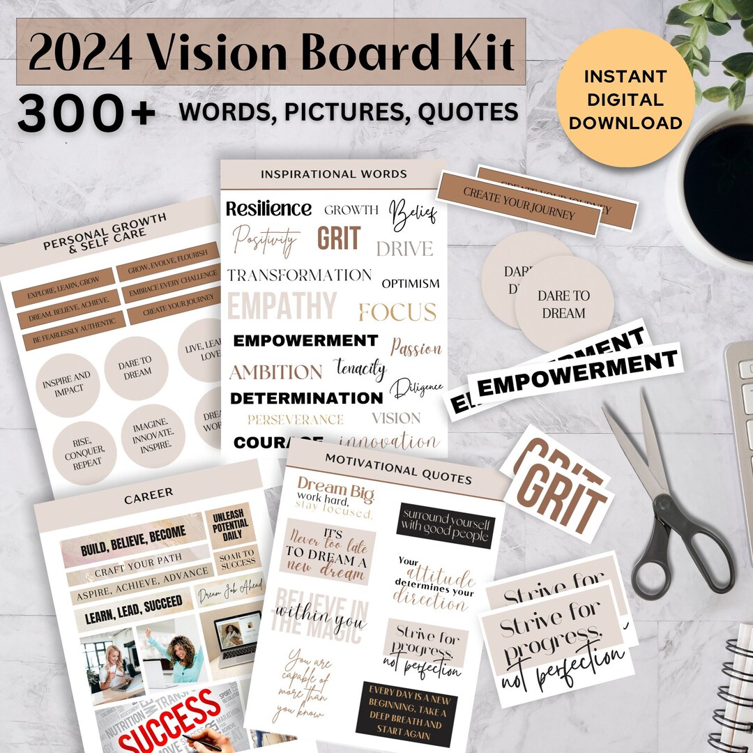 2024 Printable Vision Board Kit Manifesting Abundance Positive Mindset ...