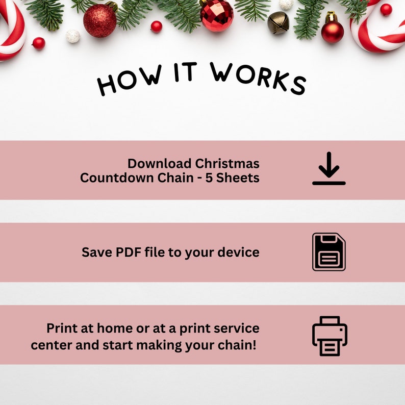 Printable Christmas Countdown Paper Chain- 25 Days of Christmas ...